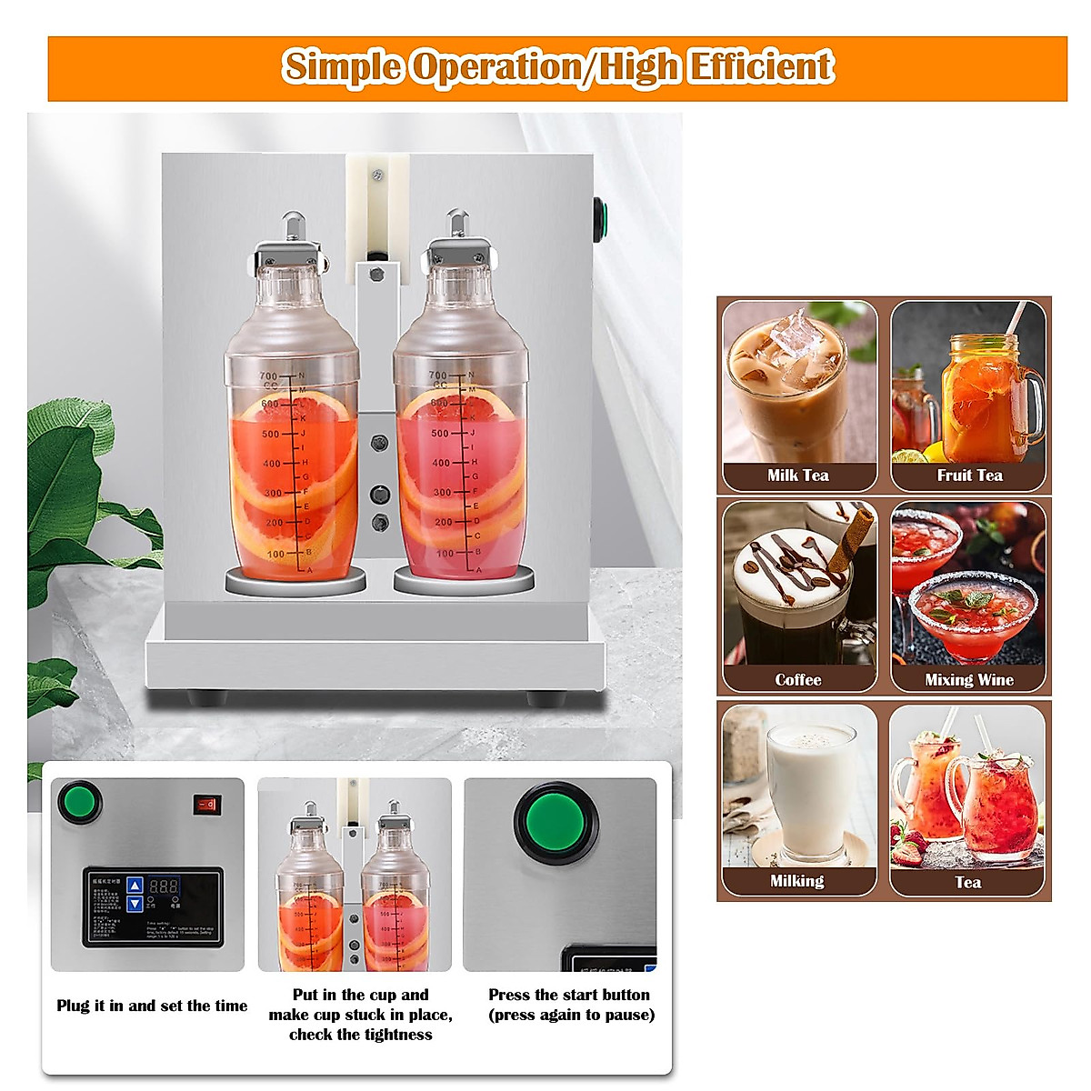 INTBUYING Automatic Milk Tea Shaking Machine Double Stations Bubble Boba Milk Tea Shaker Stainless Steel Electric Milking Tea Mixing Blender with 4 Mugs for Bubble Tea Beverages Coffee