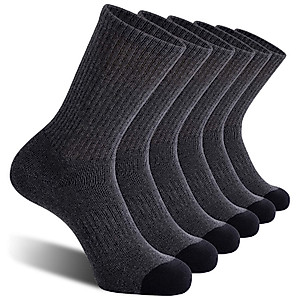 CelerSport 6 Pack Men's Athletic Crew Socks, Work Boot Socks with Full Cushion, Grey, Shoe Size: 9-12