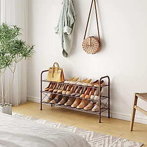 Hoctieon 3 Tier Durable Mesh Style Shoe Rack, Entryway Shoe Shelf, Shoe Rack FreeStanding, Shoe Storage Organizer, Shoe Rack for Closet, Brown