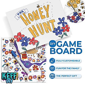 KEFF Make Your Own Board Game Set - DIY Blank Game Board Kit with Game Pieces, Blank Cards, Dice, Spinner, Pawns & More - Fun Family Board Games for Kids & Adults