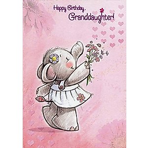 Designer Greetings Small Elephant on Tip of Toes Juvenile Birthday Card for Granddaughter