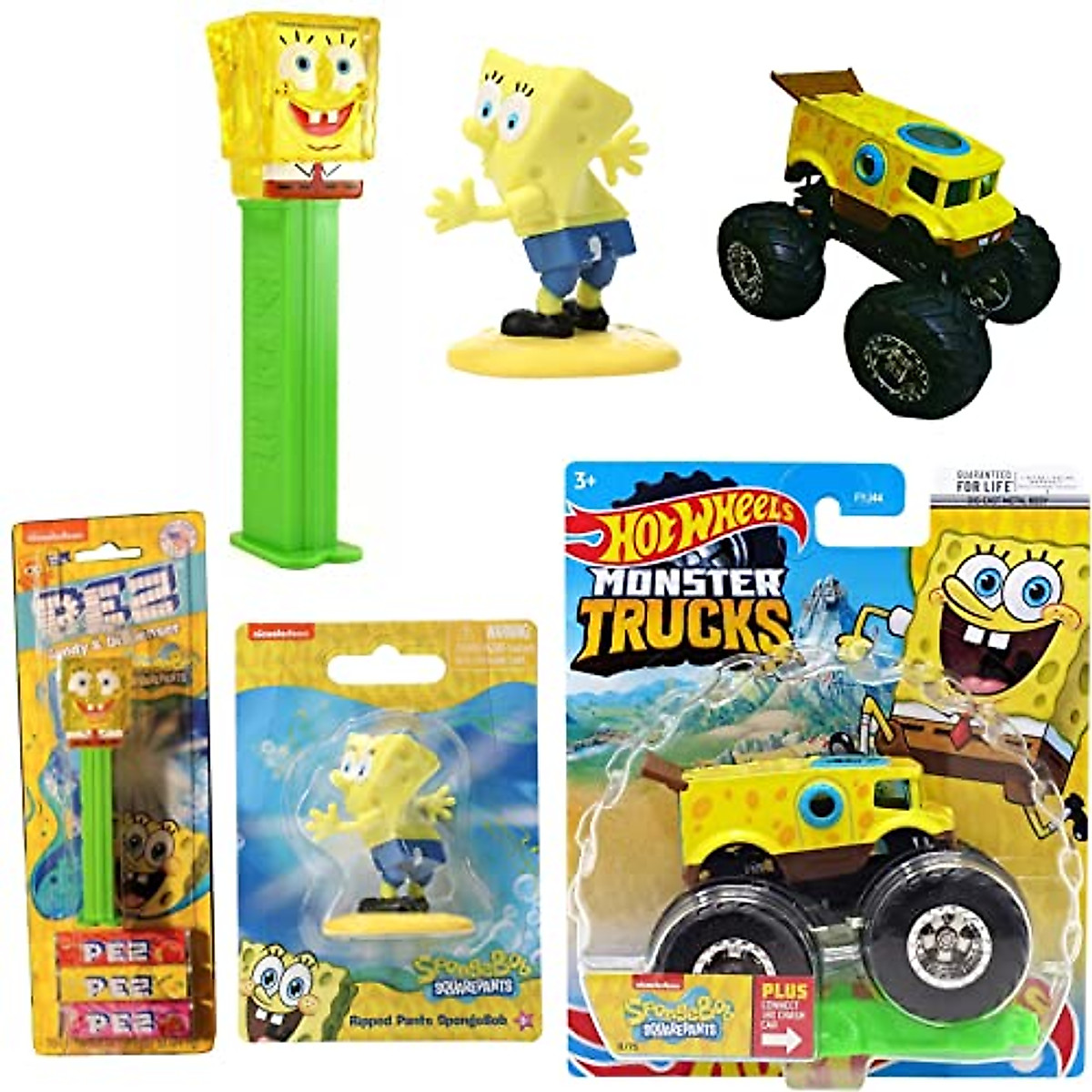 Hot Wheels Bob Under Water Van Spongebob Squarepants Bubble Character Truck Bundled with Patrick Star car + Cartoon Theme Mini Figures Underwater Bikini Bottom Fun 4 Items!, Yellow