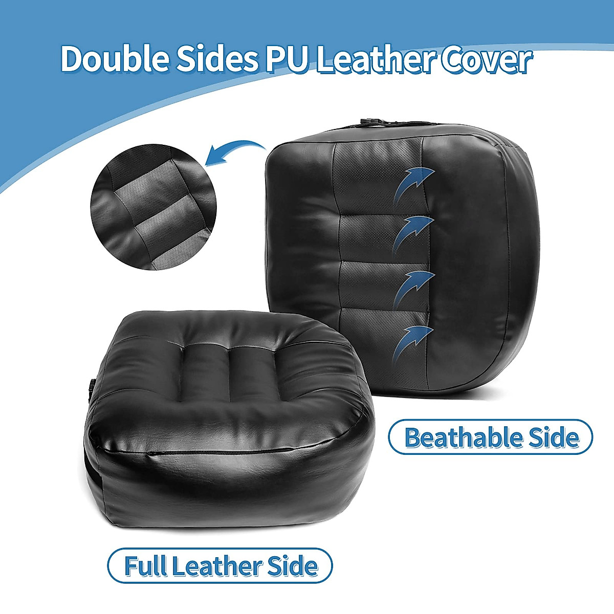 YOUFi Leather Seat Cushion Extra-Thick Booster - Perfect for Office Chair to Rise Height - Full Filling for Support - with Breathable Cover, Handle and Buckle - Relieves Back Pain – 18"x16"x6"