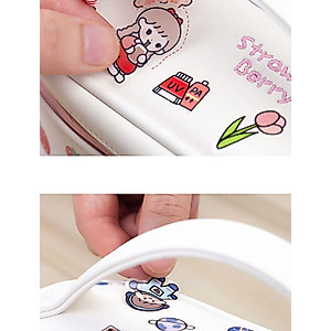 Cute Strawberry Printed Large Capacity Pencil Case Japanese Corduroy Pen Holder Kawaii Stationery Pouch Makeup Cosmetics Bag for Back to Scool Students (Heart)