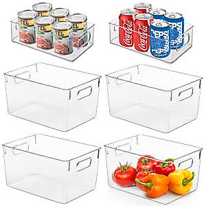 YOZATIA Clear Plastic Storage Bins - Set of 6 Kitchen Organization and Storage, Pantry Organization and Storage, Fridge Organizer, Refrigerator Organizer, Freezer Organizer, Cabinet Organizer