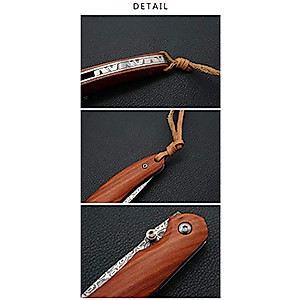 KUNSON Folding Pocket Knife 2.6” Damascus Steel Blade and Natural Classic Red Sandalwood Handle Design, Outdoor EDC Portable Carry Keychain Knife