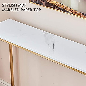 42” Console Tables for Entryway, Faux Marble Sofa Tables, Entryway Table for Living Room, Gold Entrance Table, MDF Entry Table, Foyer Tables w/ Metal Frame, Behind Couch Table for Hallway (Gold Frame)