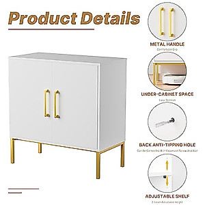 LYNSOM Storage Cabinet with Doors, Free Standing Living Room Cabinet, Modern Wood Buffet Sideboard for Kitchen, Bedroom, Hallway, Entryway, Office, White