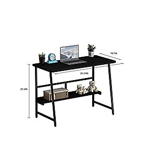 nabrand Computer Desk with Bookshelf,Study Writing Table for Home Office, Modern Simple Style Laptop Desk,Small Desk Small Spaces(Black)