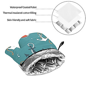 LAKIMCT Offshore Anchor Oven Mitts and Pot Holders Sets Non-Slip Potholders Heat Resistant Oven Gloves for Kitchen Baking Cooking BBQ, 4-Piece Set