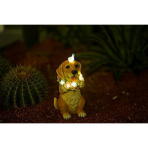 Pohabery Dog Garden Statue Dog Statue Solar Dog and Butterfly LED Lights Figurine Outdoor Decoration for Patio Yard Lawn