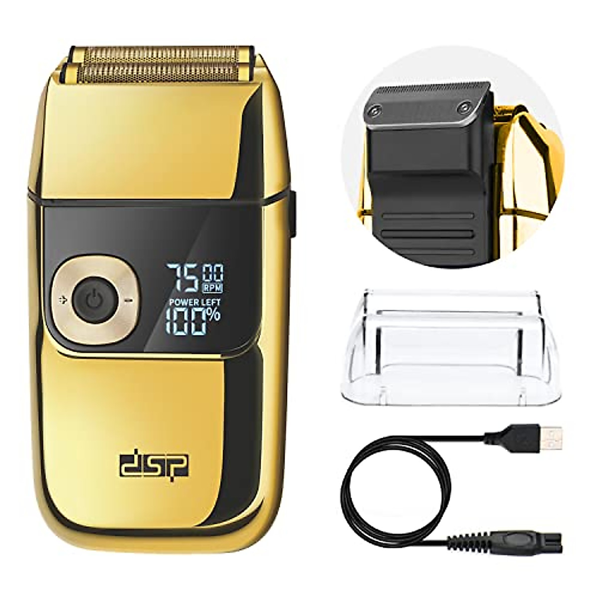 DSP® Bald Shaver for Men Shavers for Men 2 in1 Barber Shaver with Precision Trimmer 3-Speed Electric Razor with LED Digital Display Stainless Steel (Gold)