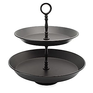AuldHome Enamelware Tiered Tray (Black, 2-Tier); Rustic Vintage Style Decorative Serving Tray
