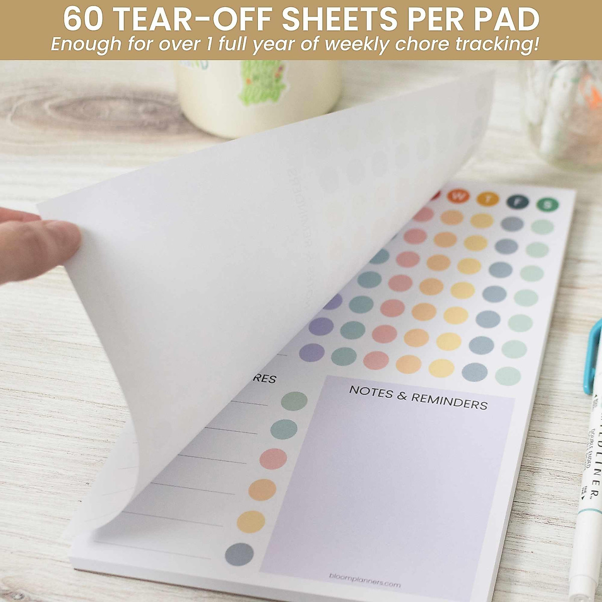 bloom daily planners Magnetic Chore Chart Planning Pad - Daily & Weekly Habit To Do Tracker for Adults, Teens, Kids - Family Organizer and Responsibility Reward System - 60 Sheets - 6” x 9”, Bright