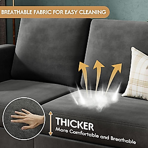 VICTONE Convertible Sectional Sofa Couch, 3 Seat L-Shaped Sofa with Linen Fabric Ottoman Small Couch for Small Apartments, Living Room and Office (Dark Gray)