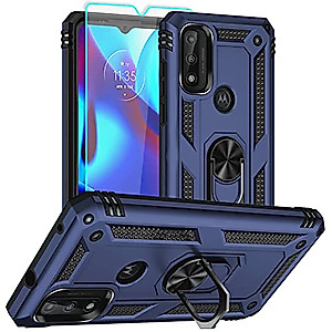 for Moto G Pure Case, Moto G Power 2022 Case with HD Screen Protector, [Military Grade 16ft. Drop Tested] Ring Shockproof Protective Phone Case for Motorola G Pure,Blue