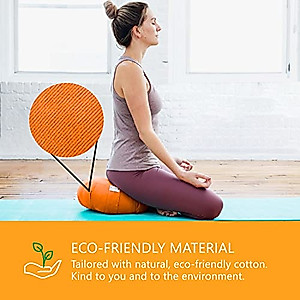 Sol Living Zafu Meditation Cushion Round Yoga Pillow Floor Cushions Lotus Sitting Pose Premium Cotton Bolster Meditation Pillow Pouf - Yoga Meditation Accessories - 15" x 15" x 7" - Tango