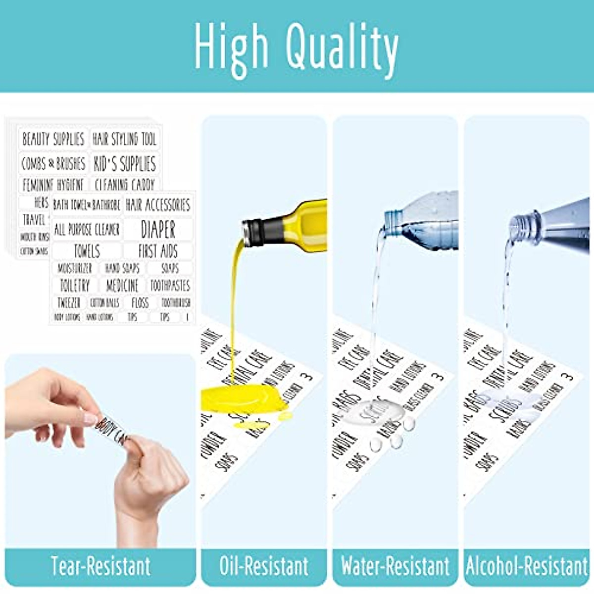 Hebayy 126 PCS Clear Bathroom Organization Labels, Set of Shampoo Soap Tools for Bathroom and Beauty Makeup Storage, Water Tear Resistant