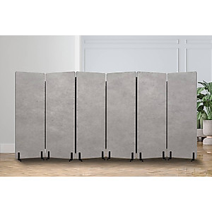 6 Panels Freestanding Acoustic Room Divider Grey Tone Color Cement Wall Concrete Texture Grunge Surface meterial Soundproof Privacy Screen Folding Sound Absorbing Partition Wall Divider for Office