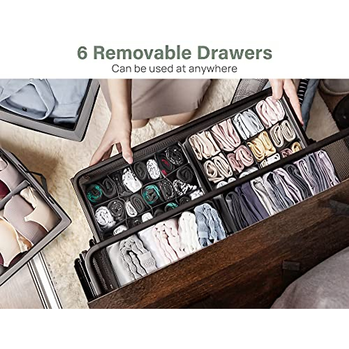 Kootek 7 Shelf Hanging Closet Organizer with Drawers, Hanging Closet Shelves Closet Storage 6 Clothing Drawer Side Pockets for Clothes, Bras, Socks, Underwear, Nursery Room, Wardrobe