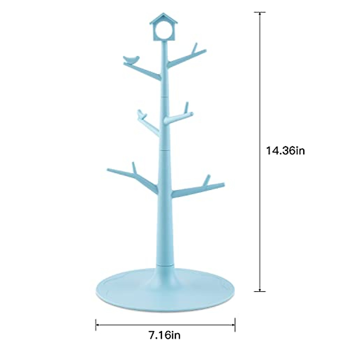 World Backyard 6 Mugs Holder Tree Cups Hanging Stand (Blue with Bird & House Sign)