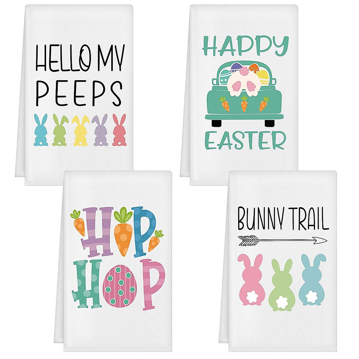 Set of 4 Happy Easter Kitchen Towels Bunny Eggs Easter Dish Towels 26 x 16 Inch Easter Bar Towels for Kitchen Hip Hop Cute Hand Towels Spring Drying Cloth Tea Towels for Baking Cooking Bathroom
