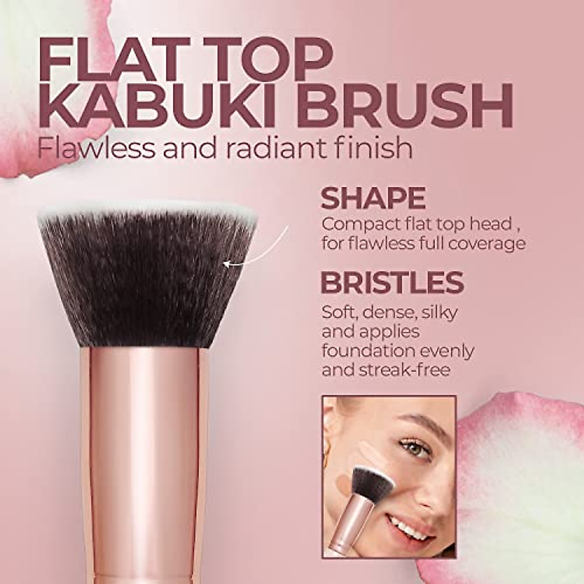 Flat Top Kabuki Foundation Brush - Premium Makeup Face Brush For Liquid, Cream, Powder - Blending, Buffing, Stippling Brush - Pro Quality Synthetic Dense Bristles