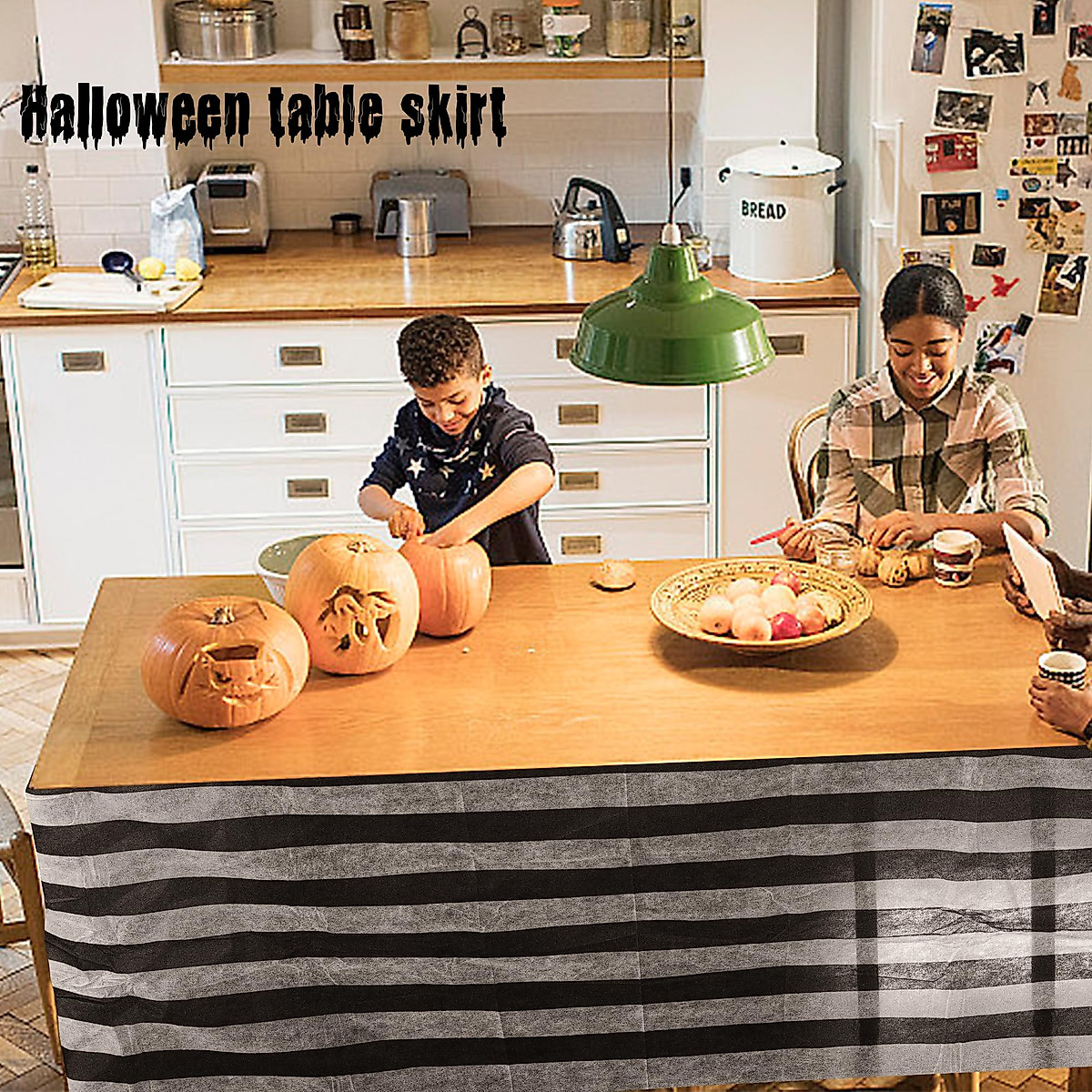 RunNico 66x3.3 ft Black and White Striped Gossamer Roll, Halloween Sheer Gossamer Striped Table Decoratoin, Halloween Decorated Black and White Fabric for Halloween,Walls,Table Skirt,Wedding and Party