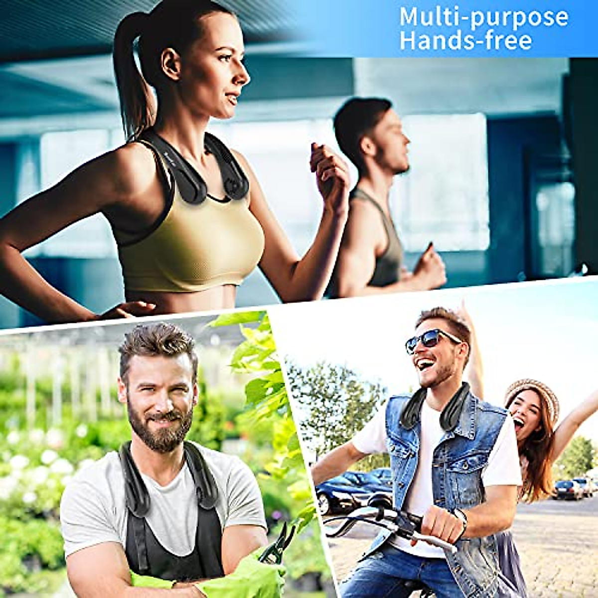 Bladeless Neck Fan 5000mAh, Necklace Fan Battery Operated 4 speeds, Wearable Fan Rechargeable Strong Airflow, Hands-Free Fan Portable, for Outdoor Activities Travel Office Home (Black)