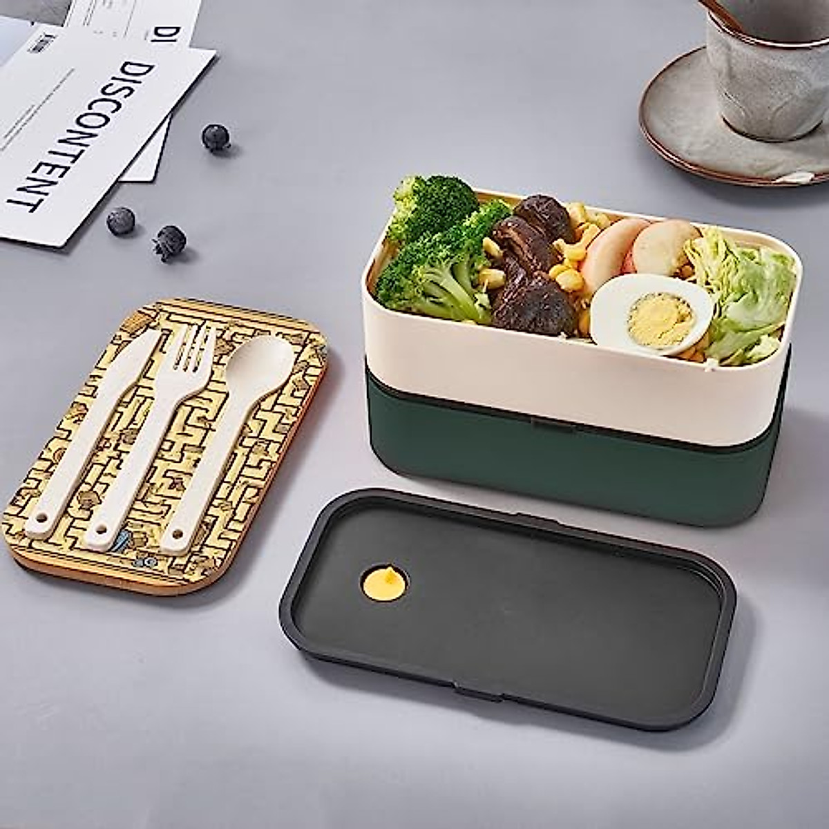 Treasure Maze Adult Lunch Box, Bento Box, With Cutlery Set Of 3, 2 Compartments, Rectangular, Lunch Box For Adults