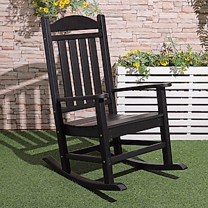 Xilingol Patio Rocking Chair, Poly Lumber Porch Rocker with High Back, 400Lbs Support Rocking Chairs for Outdoor Garden Lawn, Black