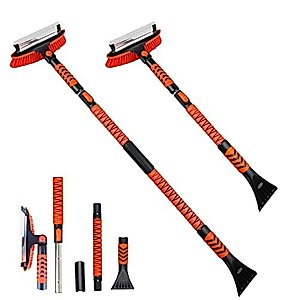 HOHUIGO 58.5" Ice Scraper and Extendable Snow Brush for Car Windshield, Snow Scraper Brush Detachable for Car Auto SUV Truck Vehicle 180° Pivoting, Snow Ice Remover Snow Broom Kit with Foam Grip