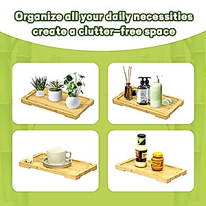Natural Bamboo Vanity Tray, KMOTASUO Slip-Resistant Bathroom Counter Tray Toilet Tank Tray, Bamboo Tray for Bathroom Storage Tissue Soap Towel Toiletries,12.6 x 7 x 0.8 inches
