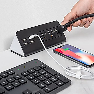 Emerising 2-Pack Desk Edge Mount Power Strips with 4 USB Ports & 3 AC Power Outlets for Home and Office Desktop Charging Bucket, 1250Joules Surge Protection,Black