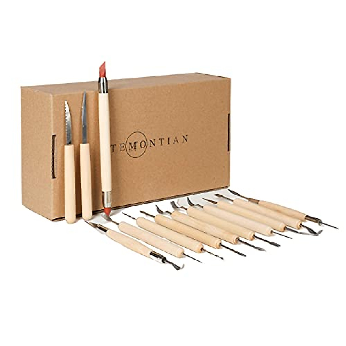 TEMONTIAN Pottery Clay Sculpting Tools，44Pcs Double Sided Polymer Clay Tools, Ceramic Clay Carving Tool Set with Carrying Case Bag for Beginners, Pottery Tools and Supplies for Professionals Kit