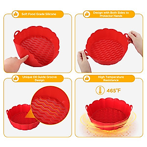 Haphiz 2PCS Silicone Air Fryer Liners Pot 8 Inch Reusable Air Fryer Oven Accessories Silicone Basket Bowl Round Heat Resistant Washable Replacement of Parchment Paper Liners for 3 to 5 QT Air Fryer