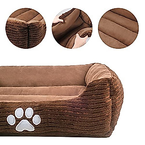 Long Rich HCT REC-005 Reversible Rectangle Pet Bed with Dog Paw Printing, Coffee, By Happycare Textiles, 25 by 21 inches