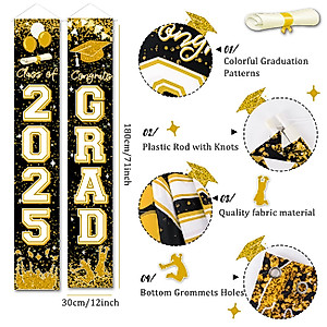 Class of 2023 Graduation Party Decorations Black and Gold Congrats GRAD Porch Sign Banner for High School and College Graduation Party Decoration(Gold)