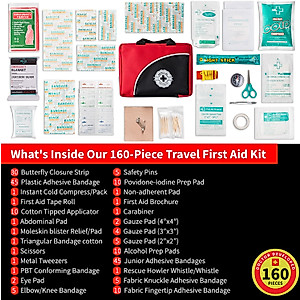 Protect Life First Aid Kit for Home/Business, HSA/FSA Eligible Emergency Kit Travel First Aid Kit Mini | Camping First Aid Kit Hiking | Small First Aid Kit for Car | Survival Medical Kit - 160pcs