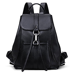 COOLCY New vintage Women Real Genuine Leather Backpack Purse SchoolBag (Black)