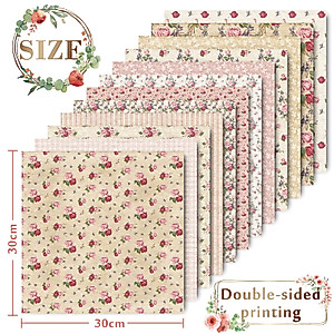 Whaline 12 Designs Spring Pattern Paper Pack 24 Sheet Rose Floral Scrapbook Specialty Paper Pink Double-Sided Collection Decorative Craft Paper for Card Making Scrapbook Photo Album Decor, 30 x 30cm