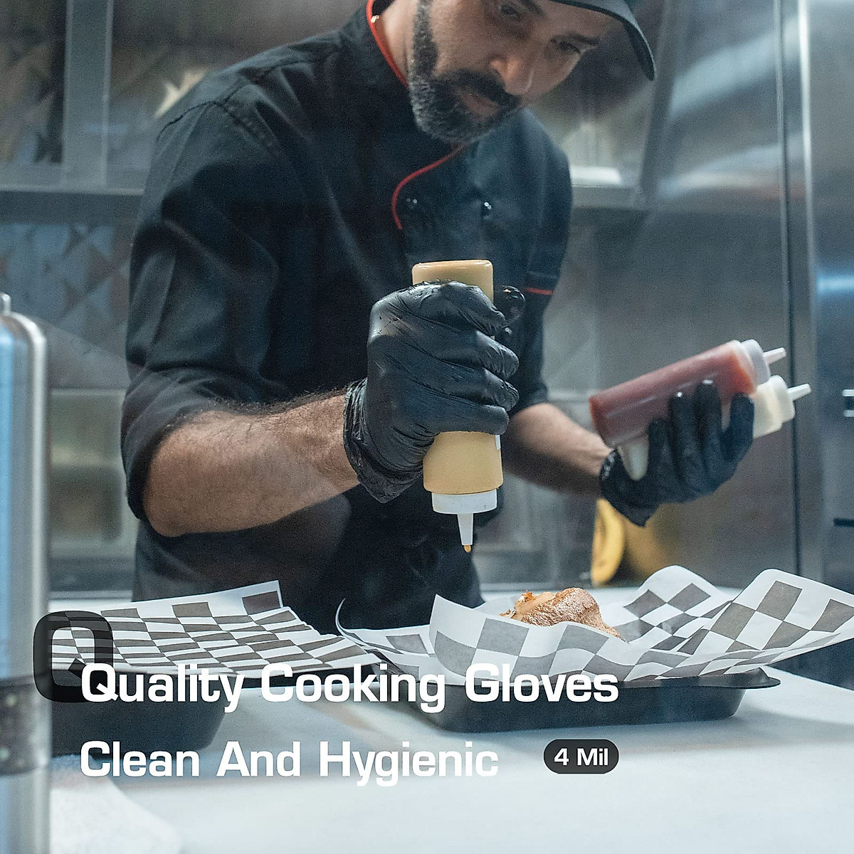 Infimor Nitrile Gloves Disposable Latex Free, 4 Mil Powder Free Food Grade Non-Sterile Protective Gloves Household Cleaning Gloves, Black 50Pcs Medium