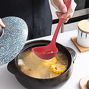 MJIYA Silicone Ladle Spoon, MJIYA Seamless & Nonstick Kitchen Ladles, Silicone Heat Resistant Kitchen Cooking Utensils Non-Stick Baking Tool Tongs ladle Gadget (Red) (Ladle)