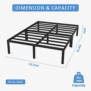 Mr IRONSTONE Full Bed Frame, 14 Inch Platform Heavy Duty Steel Full Size Bed Frame No Box Spring Needed, Metal Bed Frame with Storage, Heavy Duty Steel Slat