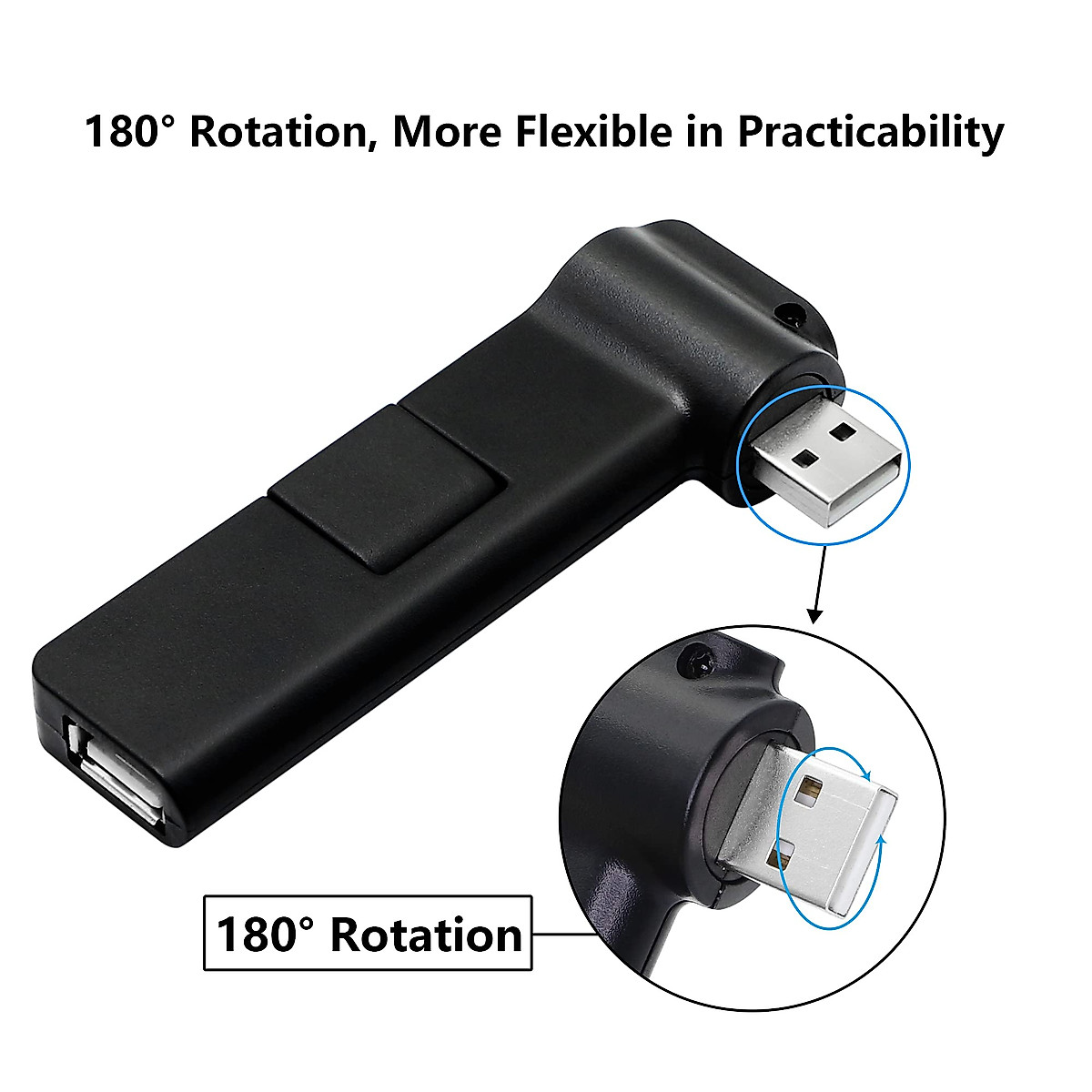 RIIEYOCA 4 Port USB 2.0 Hub, 90°/180° Degree rotatable USB Expansion allocator, for PC, Laptop, Keyboard, Mouse, Hard Drives and Other USB 2.0 Adapter(Black)
