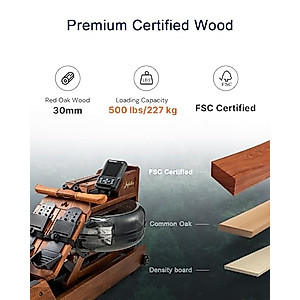 TOPIOM Water Rowing Machine for Home Use, Solid Wood Rower Machine with Upgraded Handle and Adjustable Footpad, TM3 Dedicated Monitor & Bluetooth Connection (Natural Adjust Footpad)