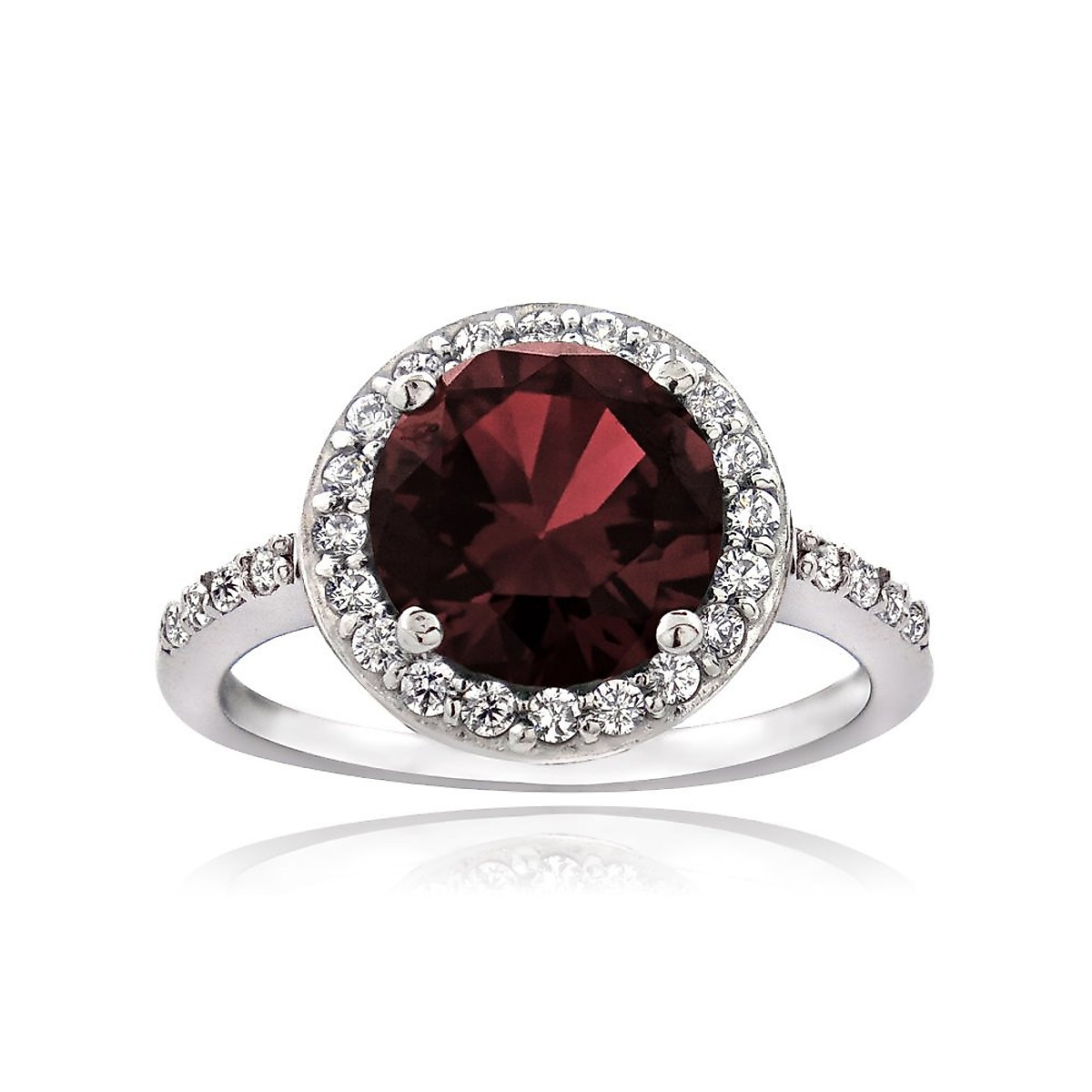 Ice Gems Sterling Silver Garnet and Cubic Zirconia Round Halo Ring, Size 7