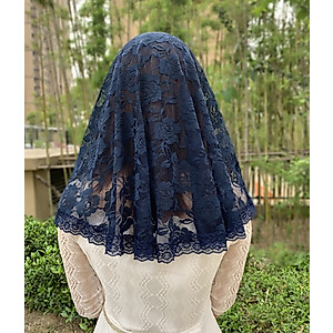 Grettytling Lace Mantilla Veil Soft and comfortable 7 Colors Spanish Style Rose Lace Veil Head Covering D Shape ，Navy