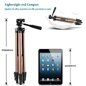 Phone Tripod,51in Adustable Video Recording Camera Tripod Stand with Cellphone Rotation Mount Holder and Bluetooth Remote Compatible with iPhone/Android/DSLR Camera/Action Camera GoPro - Champagne