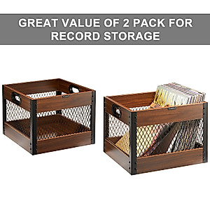 X-cosrack 2 Packs Vinyl Record Storage Crate, Wooden LP Album Shelf Cube Organizer Box